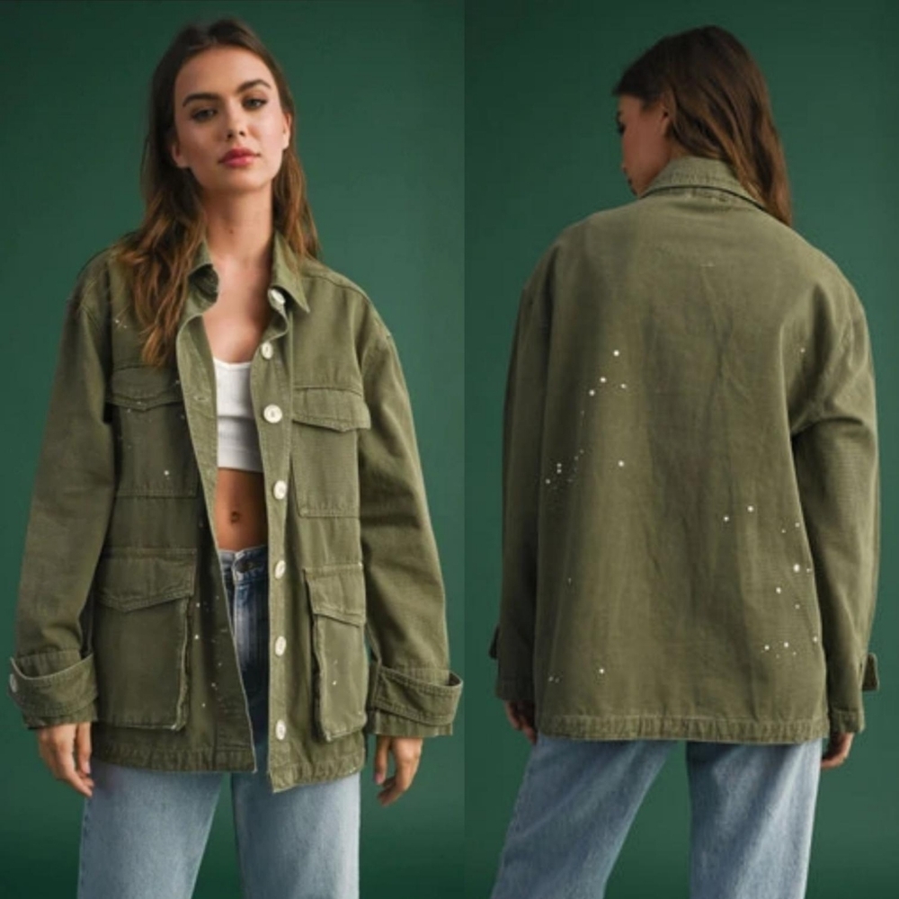 Zara Oversized Distressed Dyed Olive Green Cotton Car… - Gem